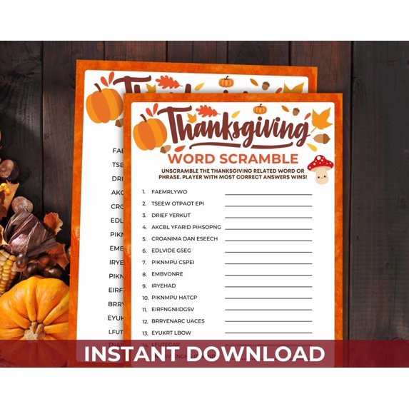 Thanksgiving Word Scramble, Printable Holiday Word Game for Adults ...