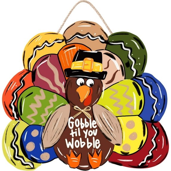 Thanksgiving Wreath for Front Door Turkey Door Hanger Gobble Gobble ...