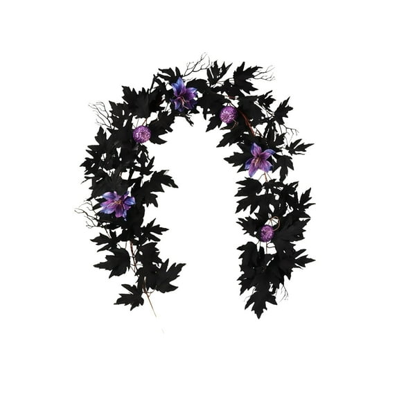 Thanksgiving Wreath with Black Maple Leaf and Autumn Vine for Fall Home ...