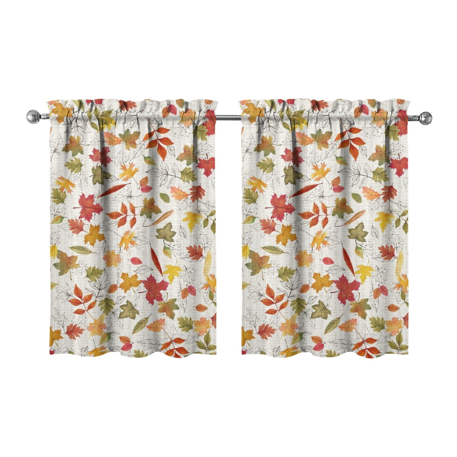 Thanksgiving and Fall Decor Caf Curtains Set of 2 Plaid Pumpkins ...