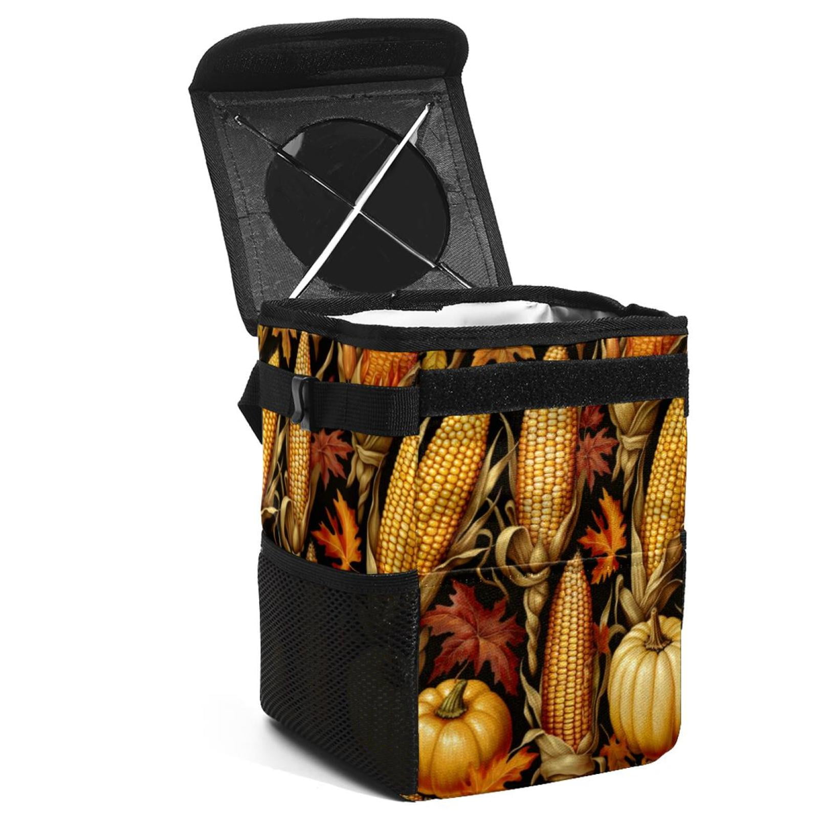 Thanksgiving corn Foldable Car Trash Can with Lid, Leak-Proof, and ...