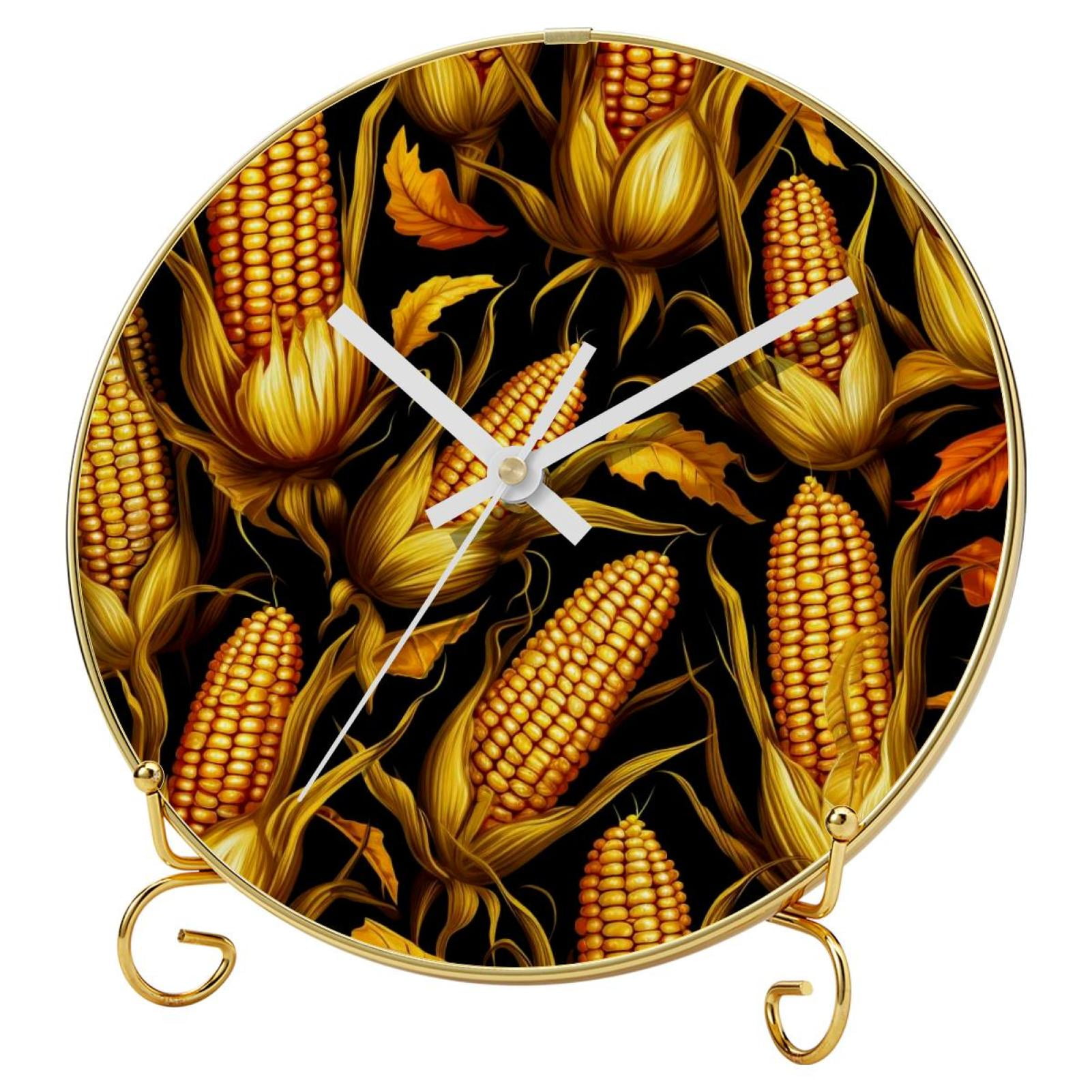 Thanksgiving corn Round Printed Wall Clocks with Hooks and Gold Stand ...