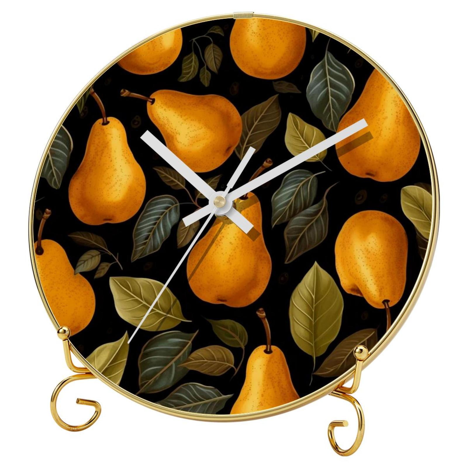 Thanksgiving pears Modern Round Wall Clock with Hooks and Gold Stand ...