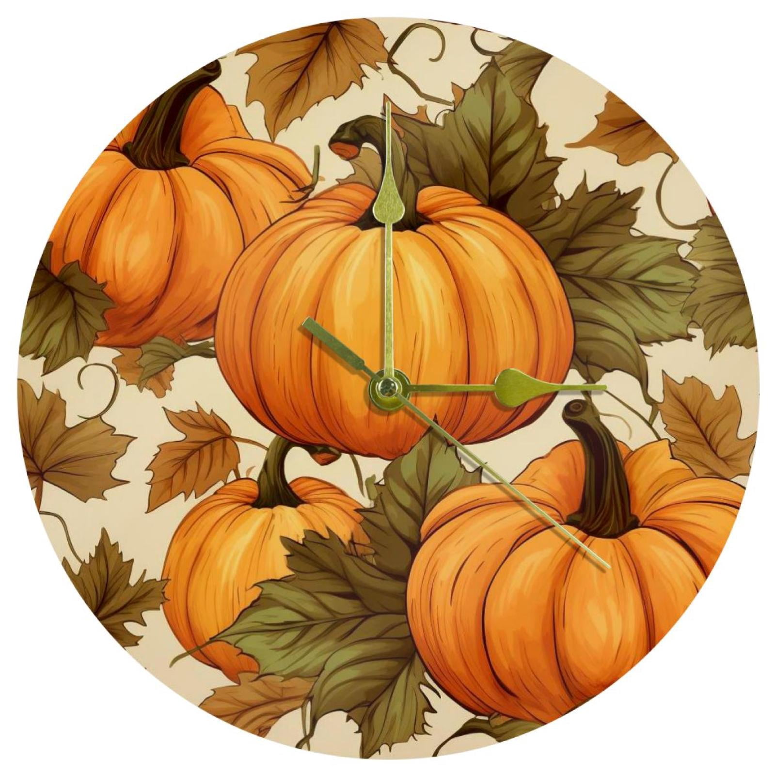 Thanksgiving pumpkin leaves Circular Acrylic Wall Clock - Elegant ...