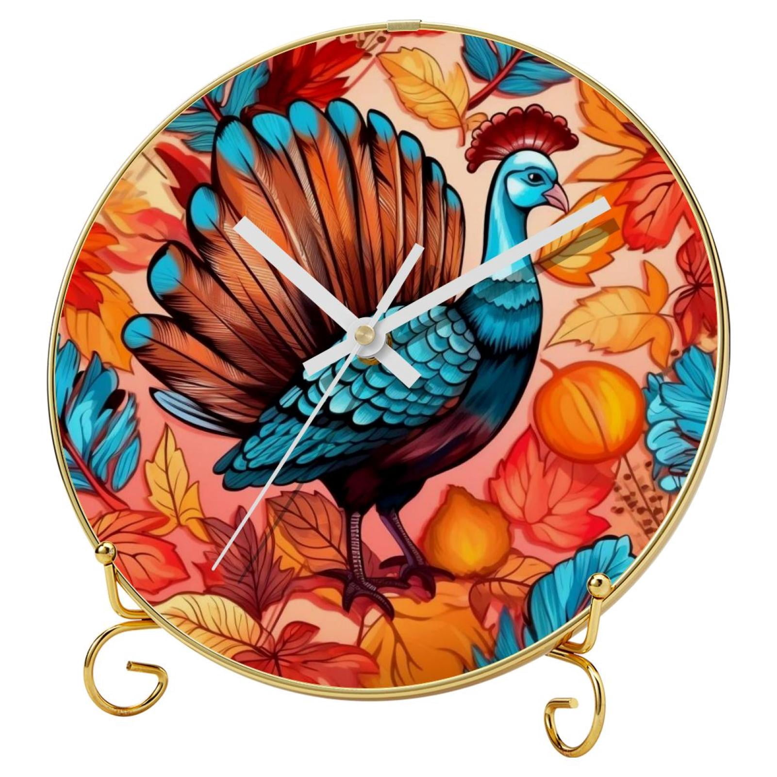 Thanksgiving turkey leaves Modern Round Wall Clock with Hooks and Gold ...