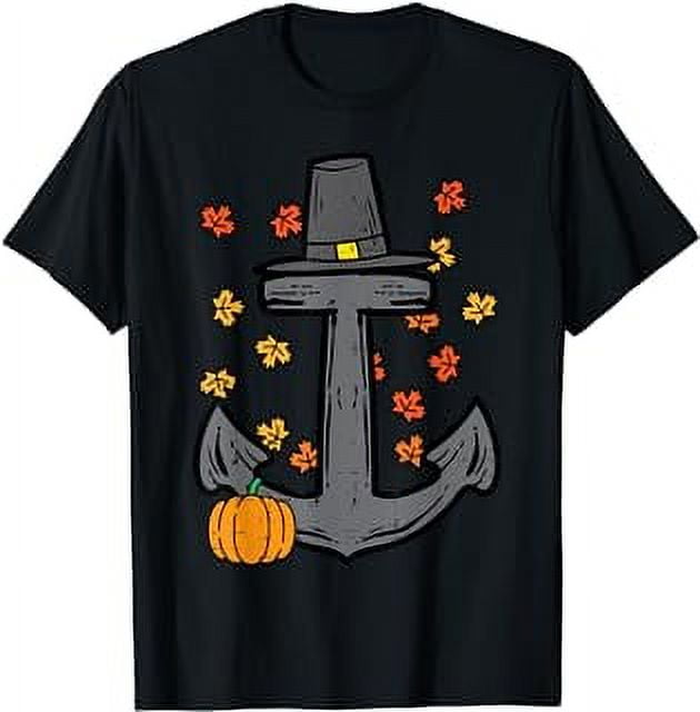 Thanksgving Anchor Pilgrim Fall Boat Captain Men Boys Kids T-Shirt ...