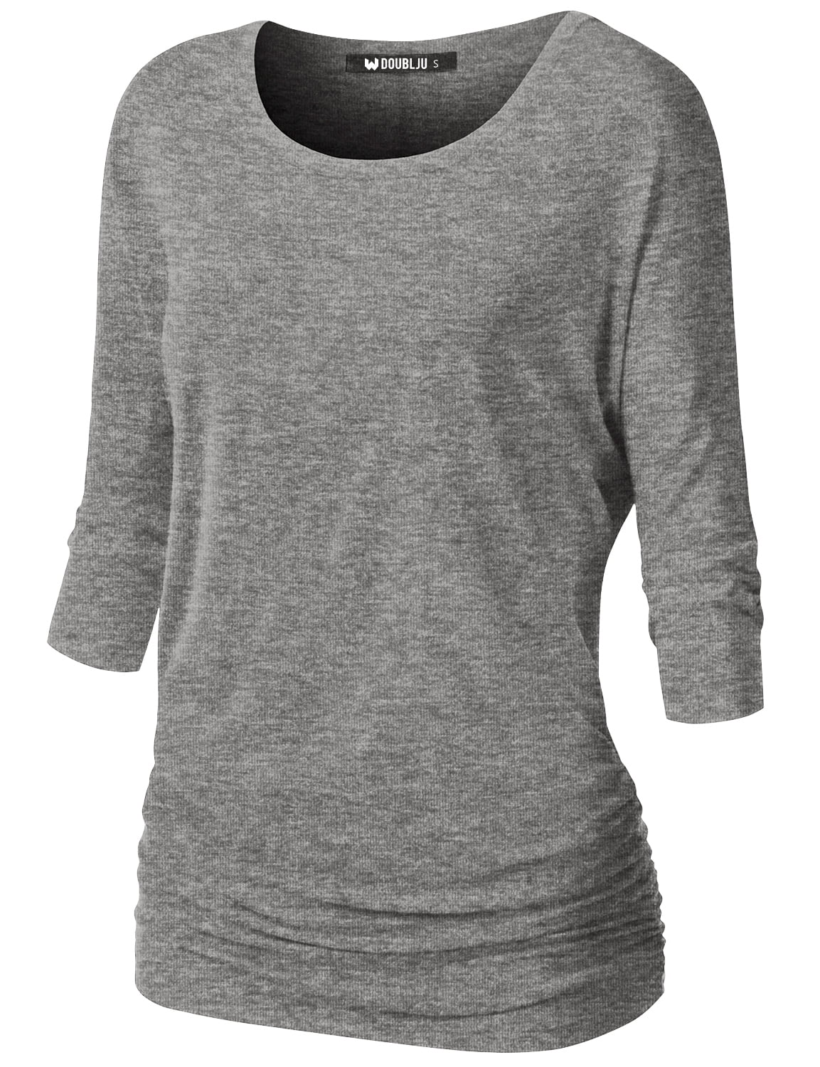 Thanth Womens Dolman Sleeves Boat Neck Solid Shirring Drape Basic Tunic ...