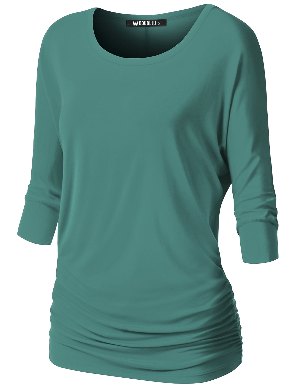 Thanth Womens Dolman Sleeves Boat Neck Solid Shirring Drape Basic Tunic ...