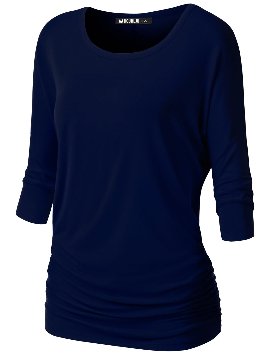 Thanth Womens Dolman Sleeves Boat Neck Solid Shirring Drape Basic Tunic ...