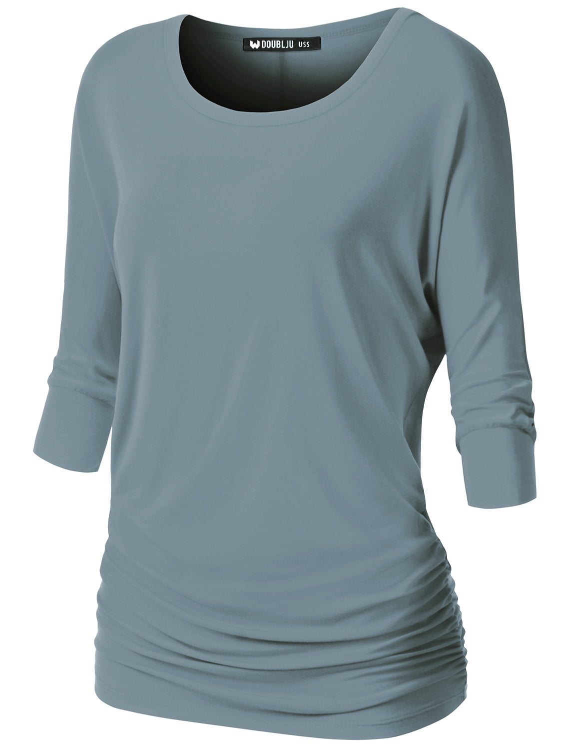 Thanth Womens Dolman Sleeves Boat Neck Solid Shirring Drape Basic Tunic ...