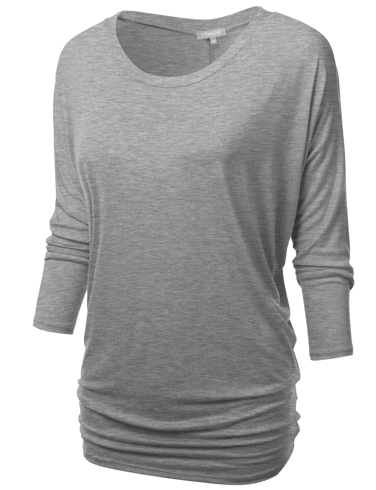 Thanth Womens Dolman Sleeves Boat Neck Solid Shirring Drape Basic Tunic ...