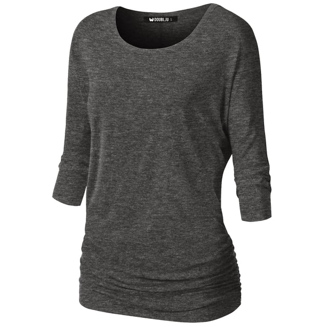 Thanth Womens Dolman Sleeves Boat Neck Solid Shirring Drape Basic Tunic ...