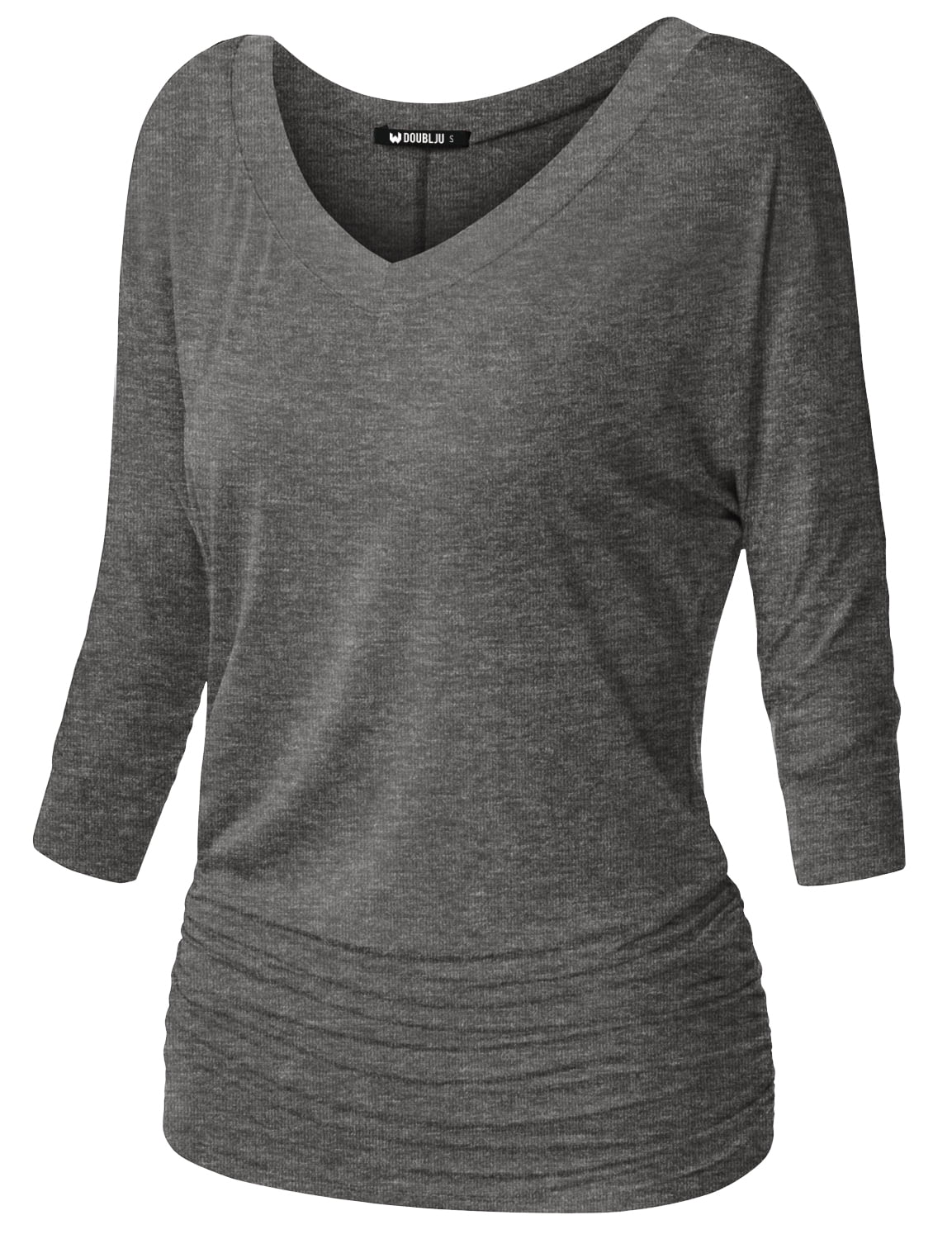 Thanth Womens Dolman Sleeves V-Neck Solid Shirring Drape Basic Tunic ...