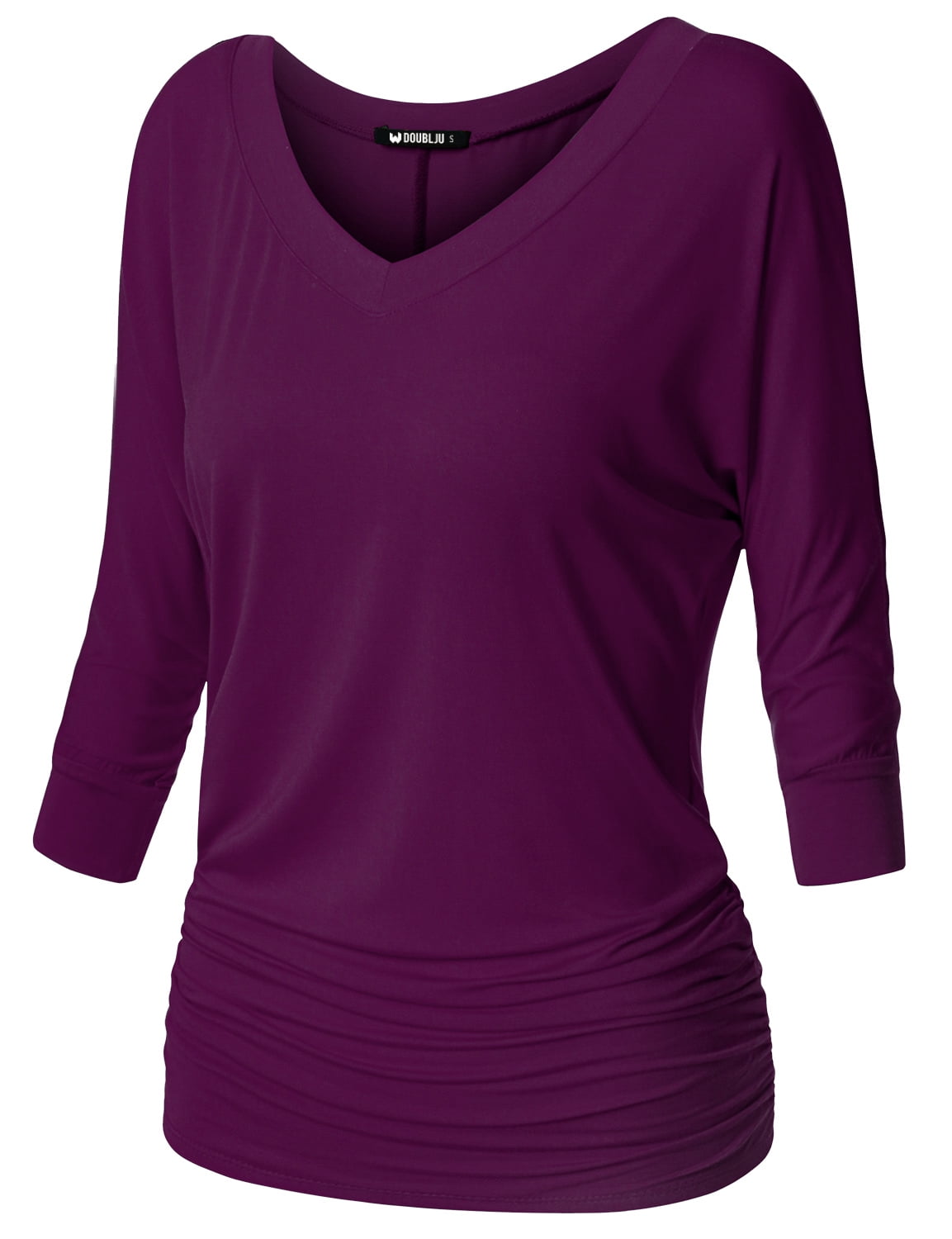 Thanth Womens Dolman Sleeves V-Neck Solid Shirring Drape Basic Tunic ...