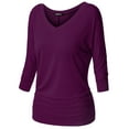 Thanth Womens Dolman Sleeves V-Neck Solid Shirring Drape Basic Tunic ...