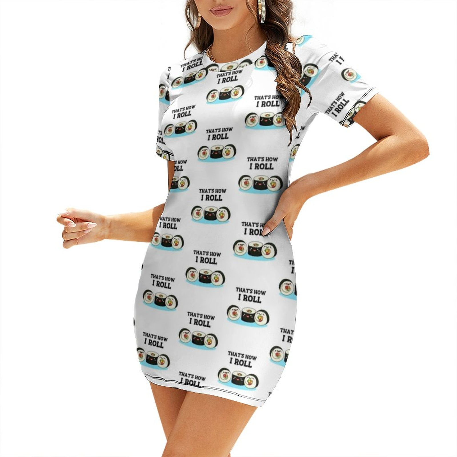 That'S How I Roll Food Pun Square Neck Dress Cute Loose Print Dresses ...