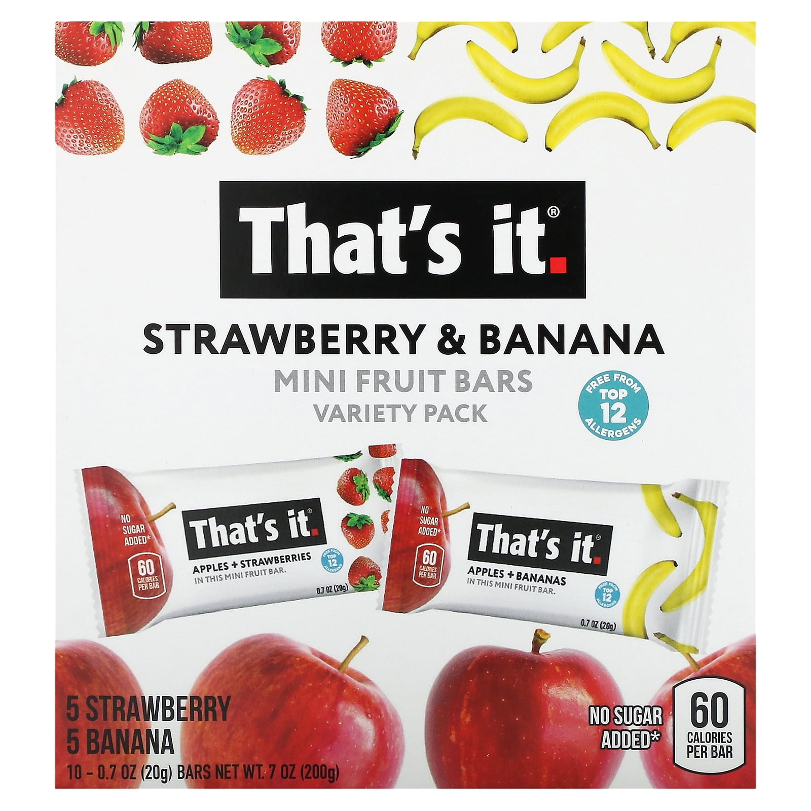 That's it, Mini Fruit Bars Variety Pack, Strawberry and Banana, 10 Bars ...