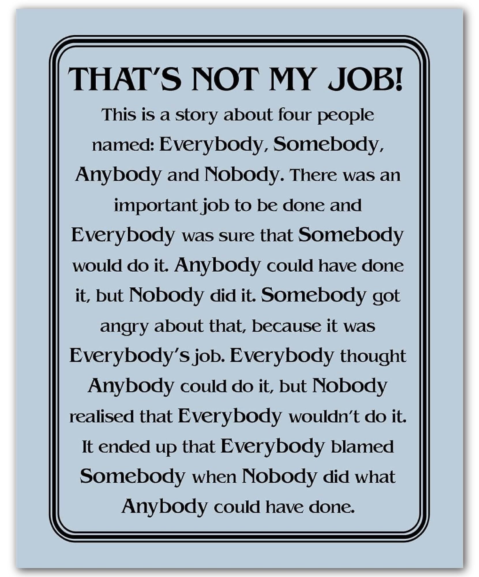 That's Not My Job - Motivational Wall Art Print, Sarcastic Typographic ...