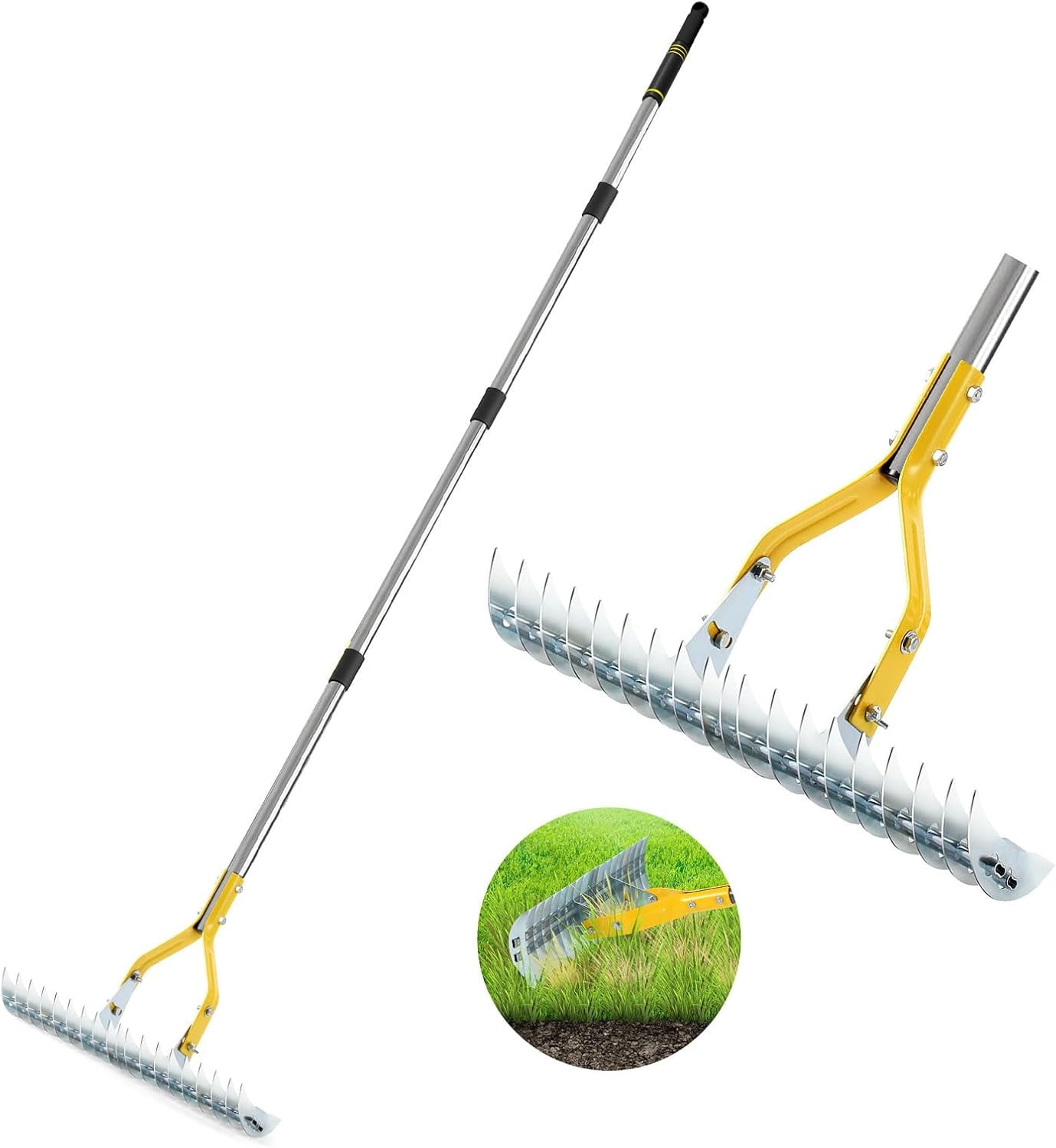 Thatch Rake, 15-Inch Steel Lawn Dethatcher with Handle, Heavy Duty ...