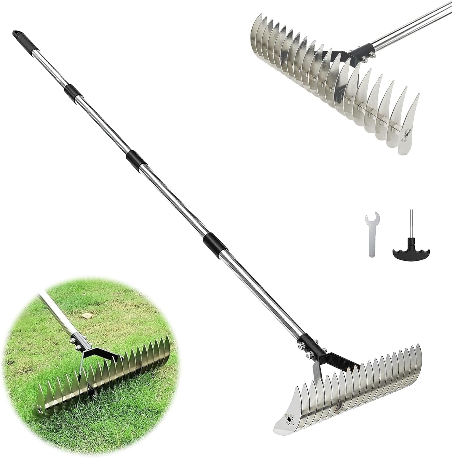 Thatch Rake, 15 Inch Thatching Rake for Lawns, Heavy Duty Metal ...