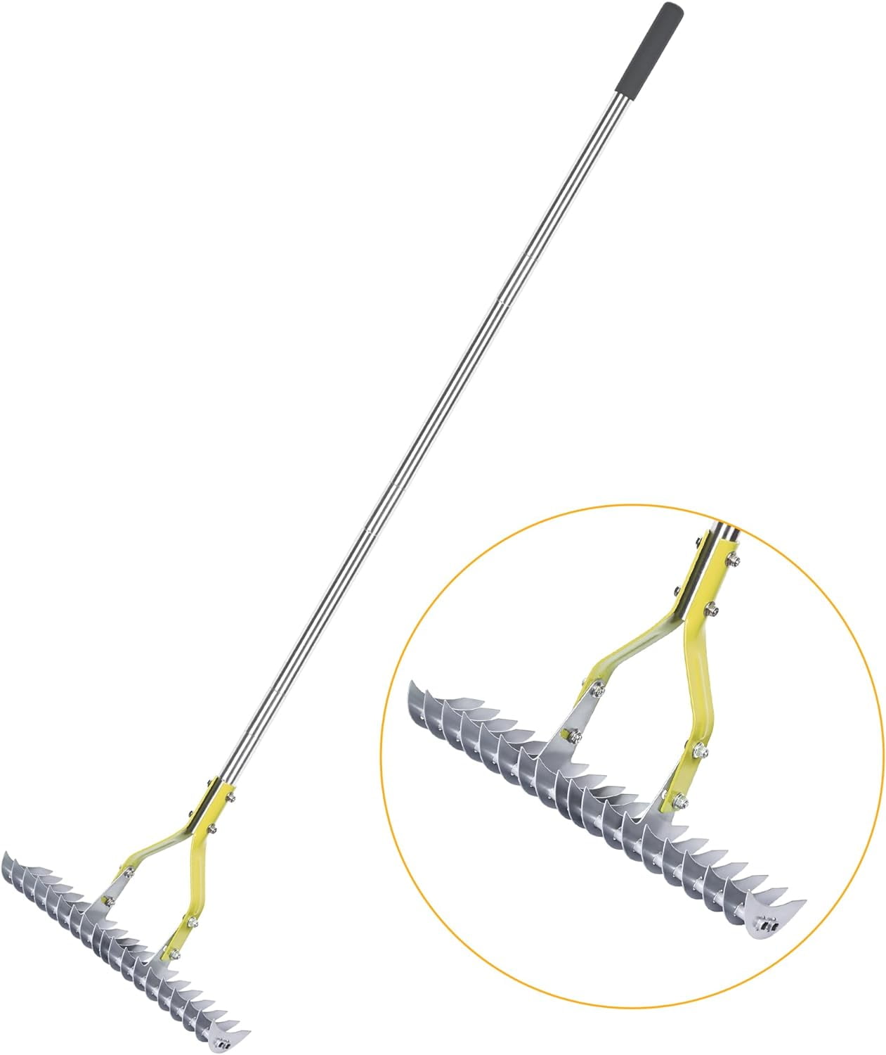 Thatch Rake, 15-Inch Wide Lawn Thatching Rake for Cleaning Dead Grass ...