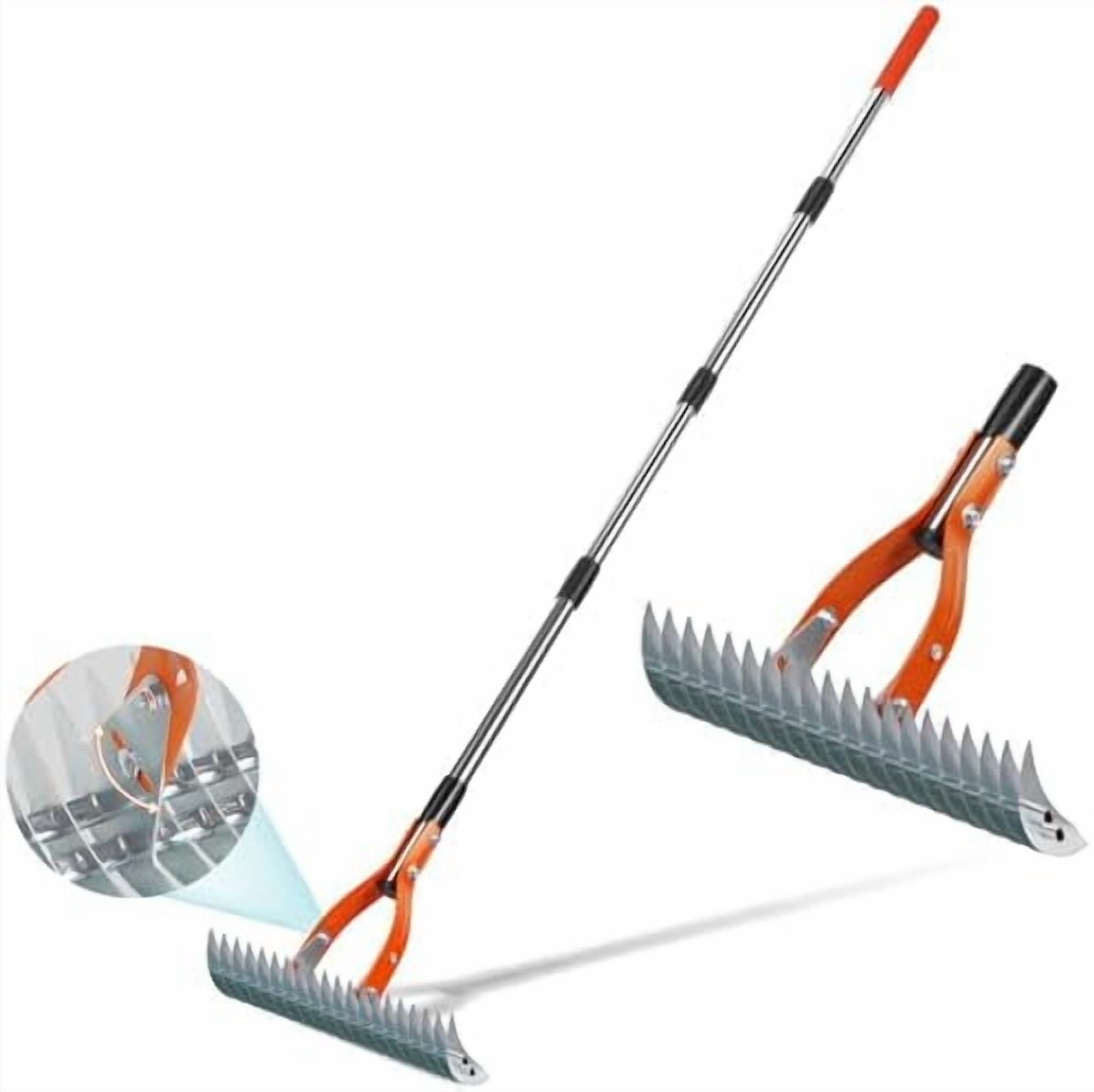 Thatch Rake for Lawns, 15" Heavy Duty Metal Dethatcher Rake with 5FT ...
