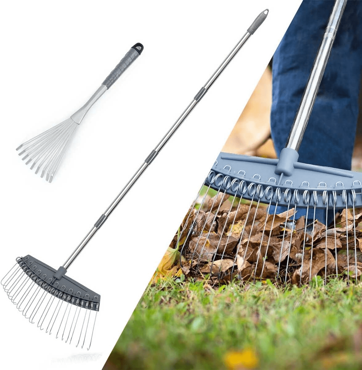 Colwelt Thatch Rake for Lawn - 24 Tines, 54’’ Stainless Steel Handle ...