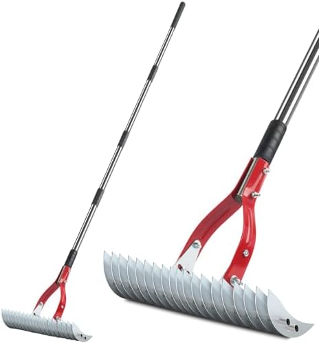 Thatch Rake with 19 Thicker Blades, 15-Inch Wide Lawn Dethatcher Rake ...