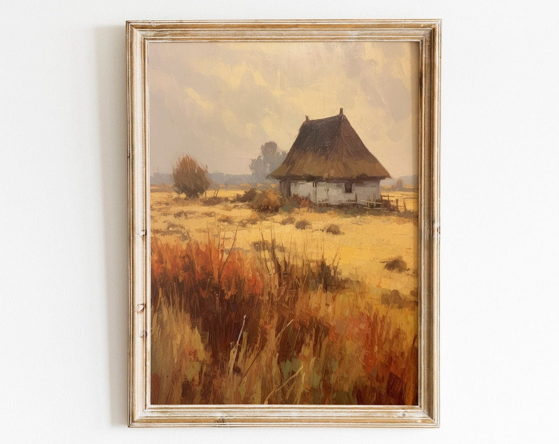 Thatched Roof Cottage Vintage Print, Farmhouse Art, Rustic Wall Art ...