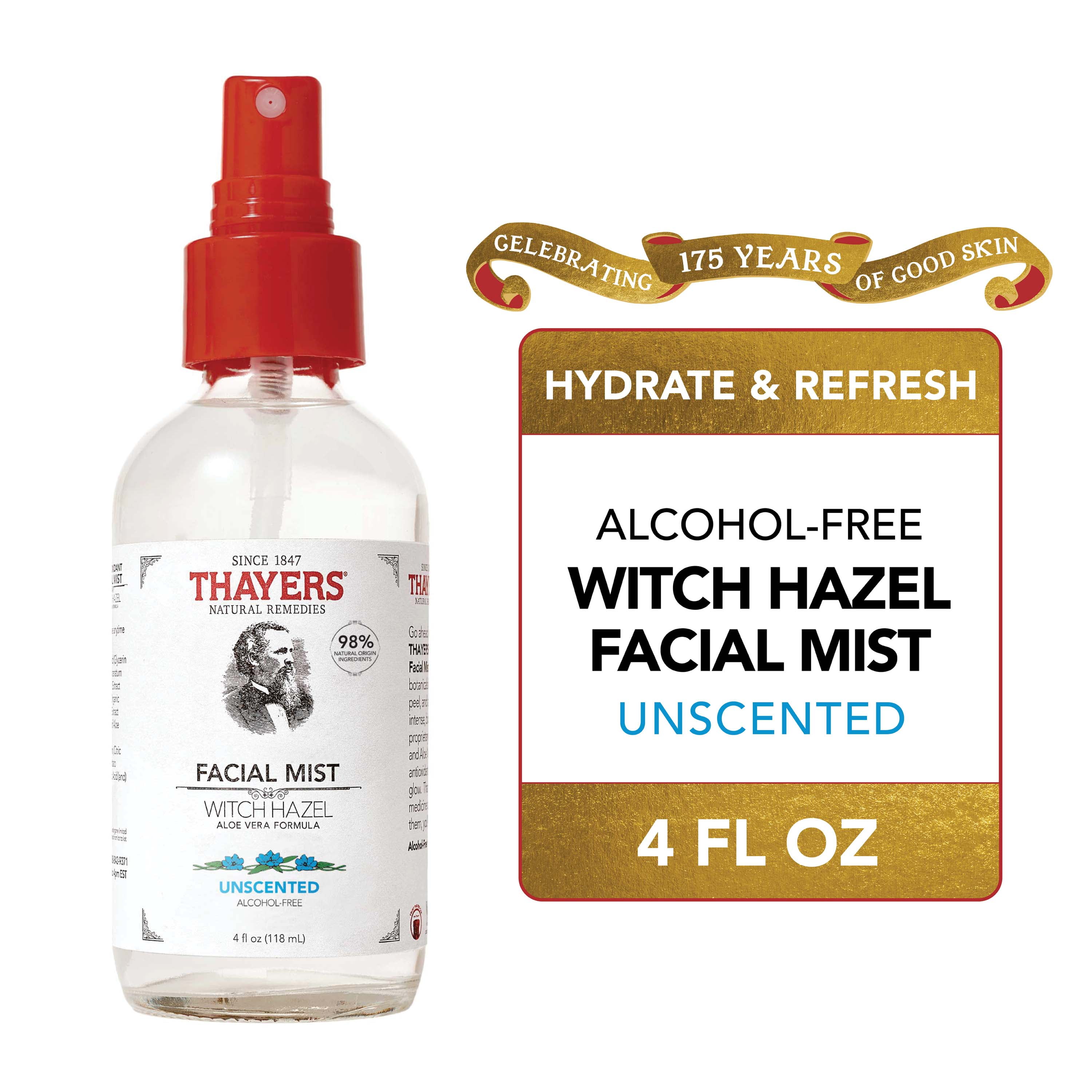 Thayers Unscented Witch Hazel Face Mist, Dryness, All Skin Types, 4 fl ...