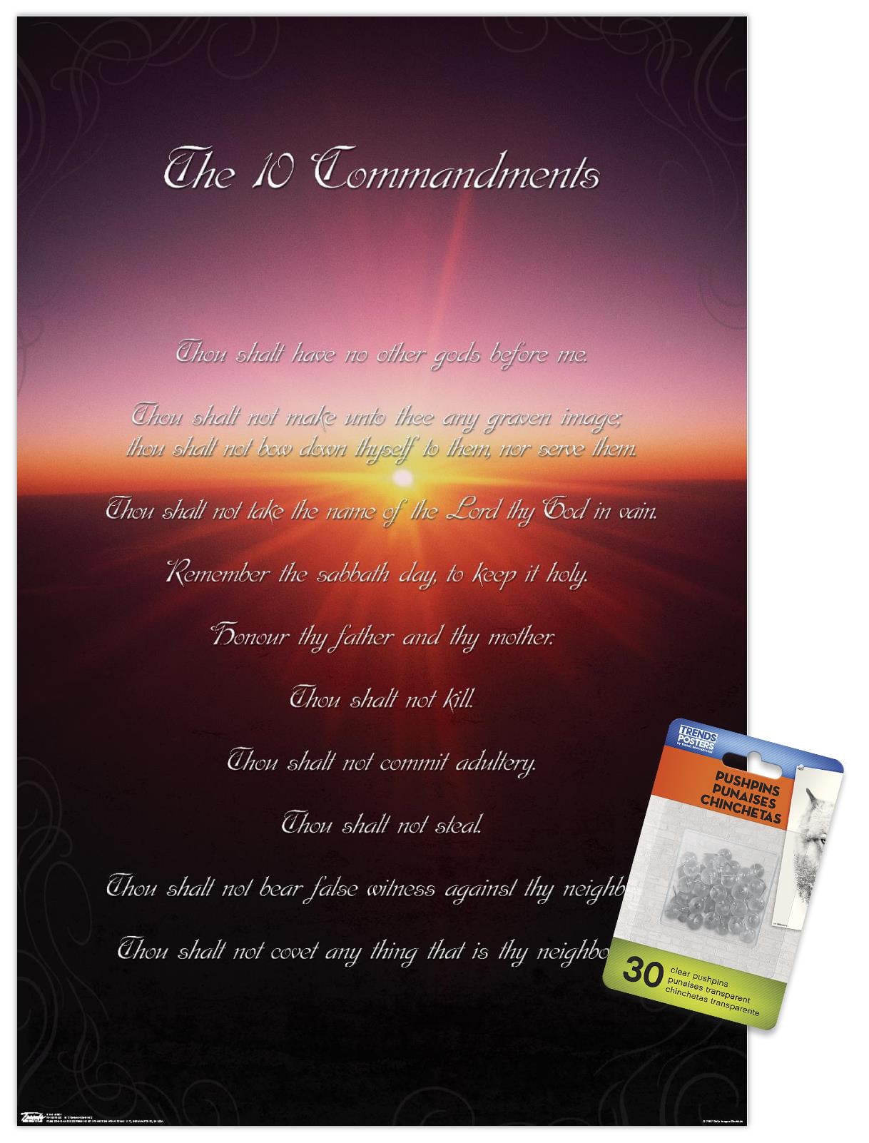 The 10 Commandments Wall Poster with Push Pins, 14.725" x 22.375 ...