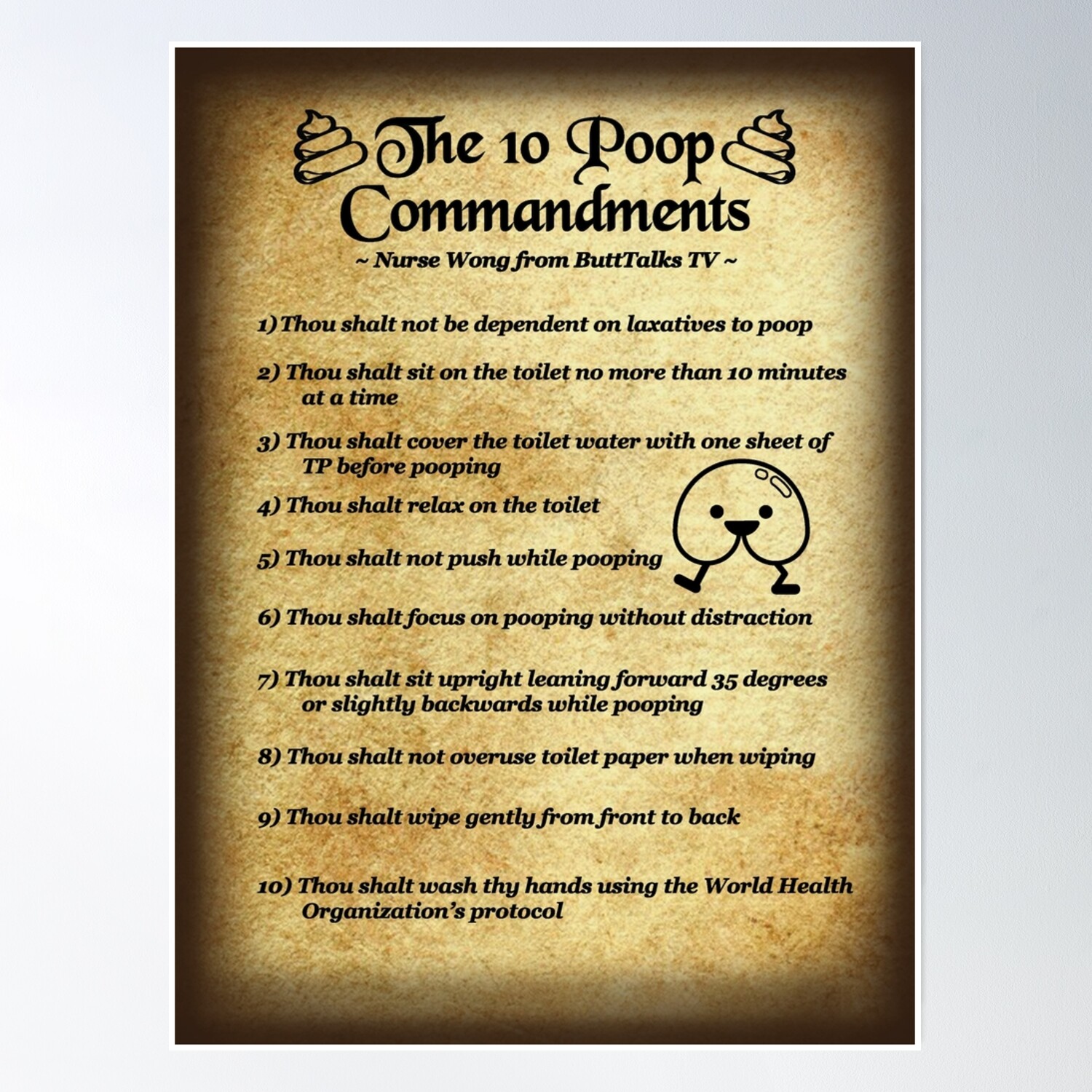 The 10 Poop Commandments Poster Wall Art, Modern Wall Decor, 8x12 ...