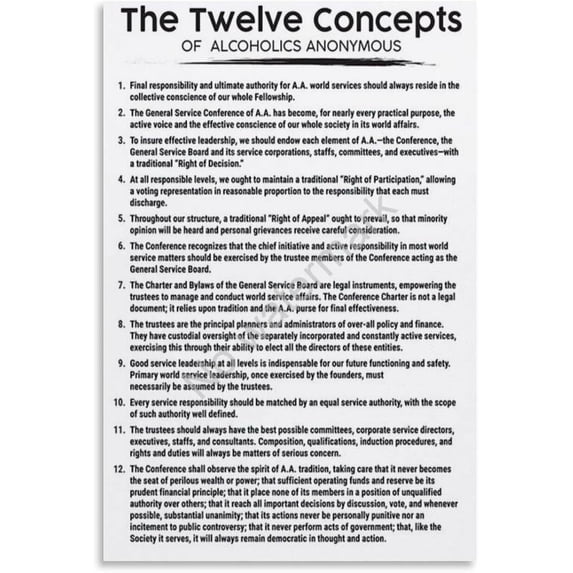 The 12 Concepts of Alcoholics Anonymous Poster for Living Room Bedroom ...
