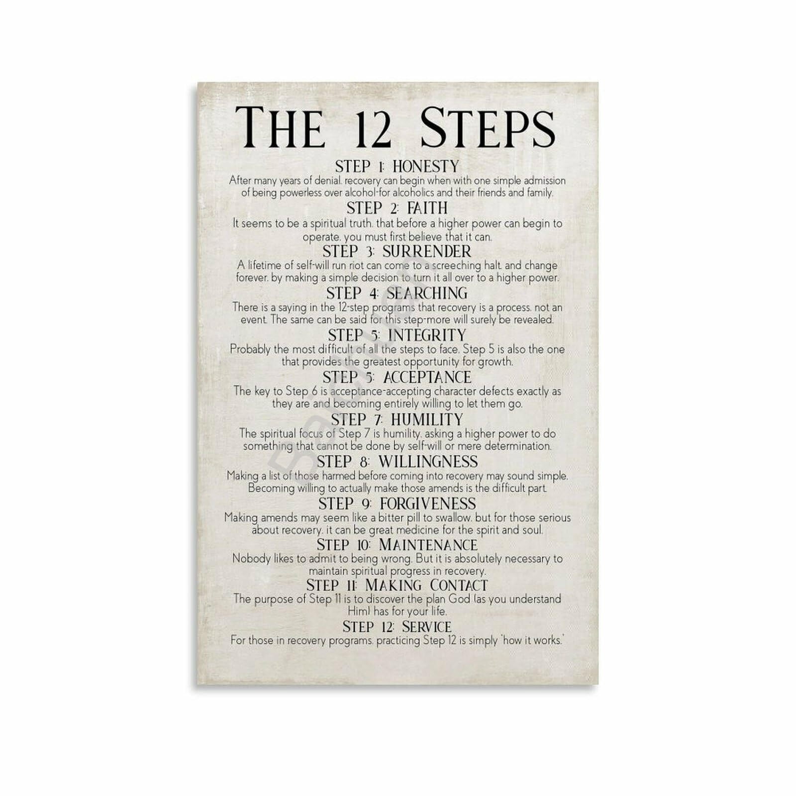 The 12 Steps Addiction Recovery Poster 11 Canvas Painting Wall Art ...