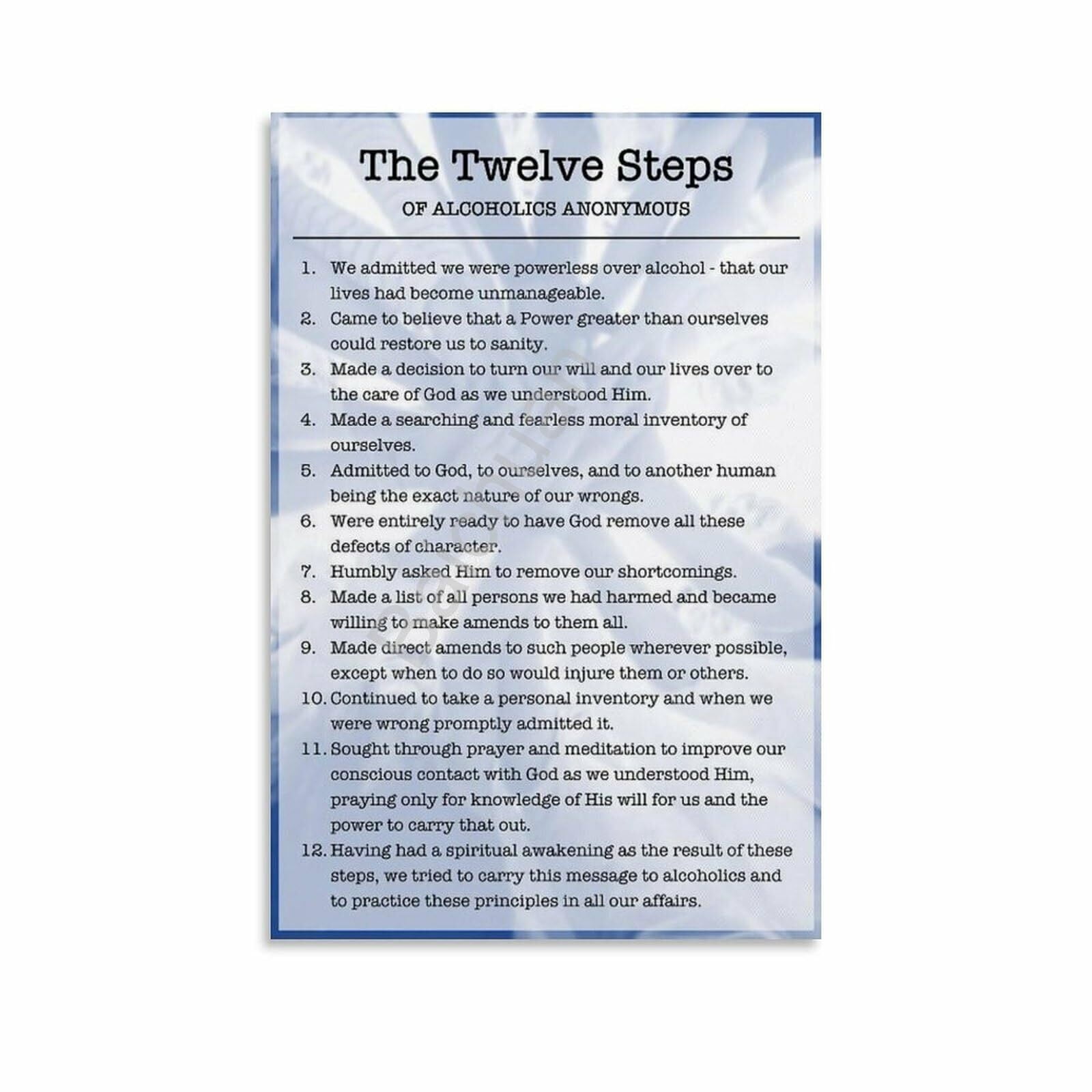 The 12 Steps Addiction Recovery Poster 14 Canvas Painting Wall Art ...