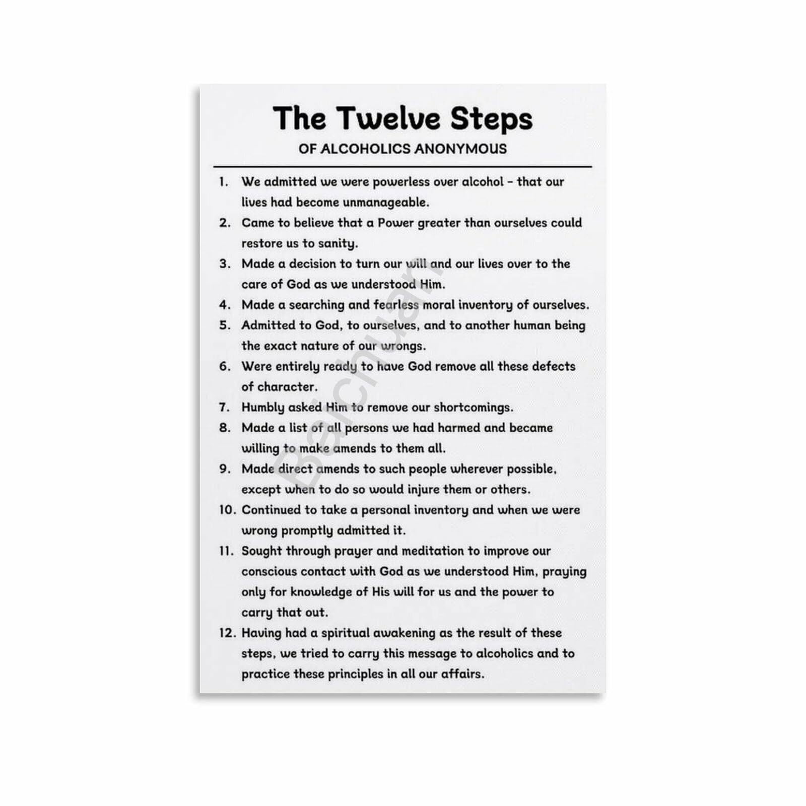 The 12 Steps Addiction Recovery Poster 15 Canvas Painting Wall Art ...