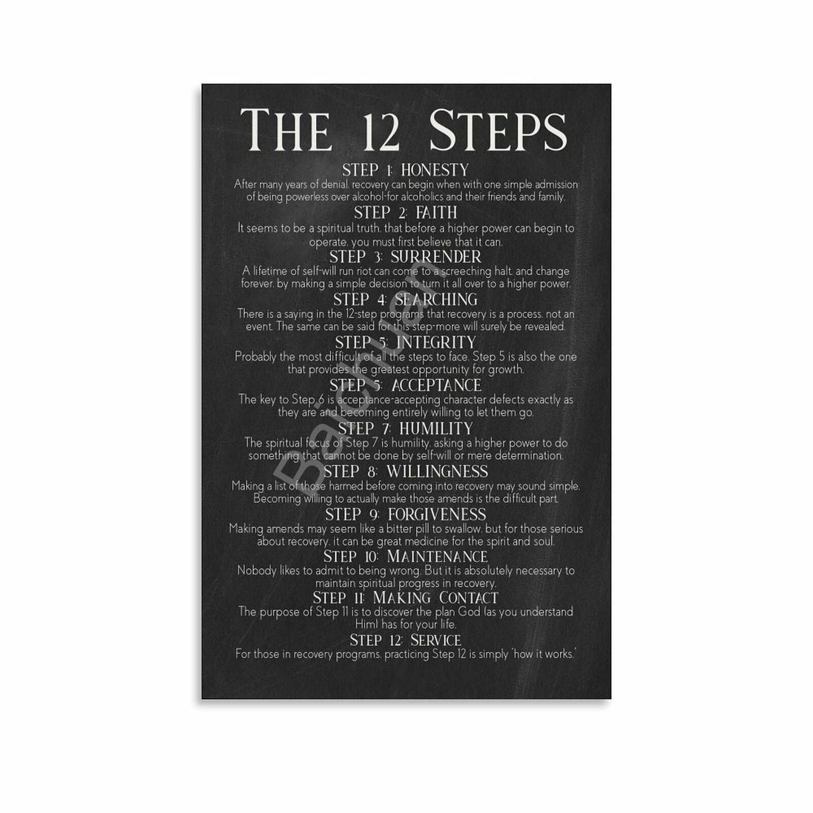 The 12 Steps Addiction Recovery Poster 17 Canvas Painting Wall Art ...