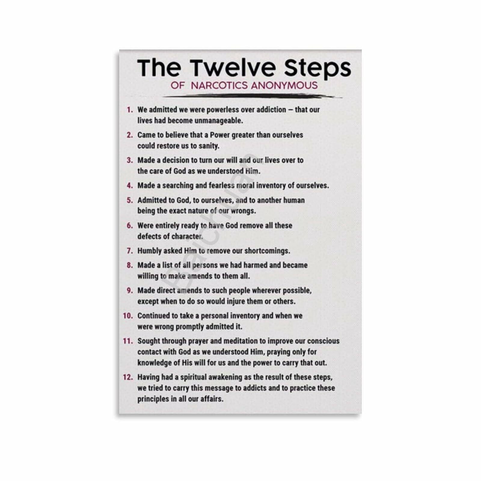 The 12 Steps Addiction Recovery Poster 9 Canvas Painting Wall Art ...