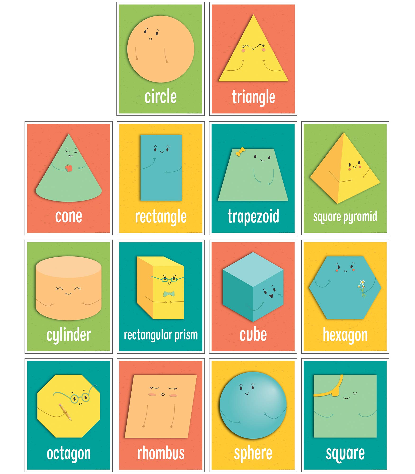 The 14-piece 2D and 3-D shapes poster set for classroom decor, includes ...