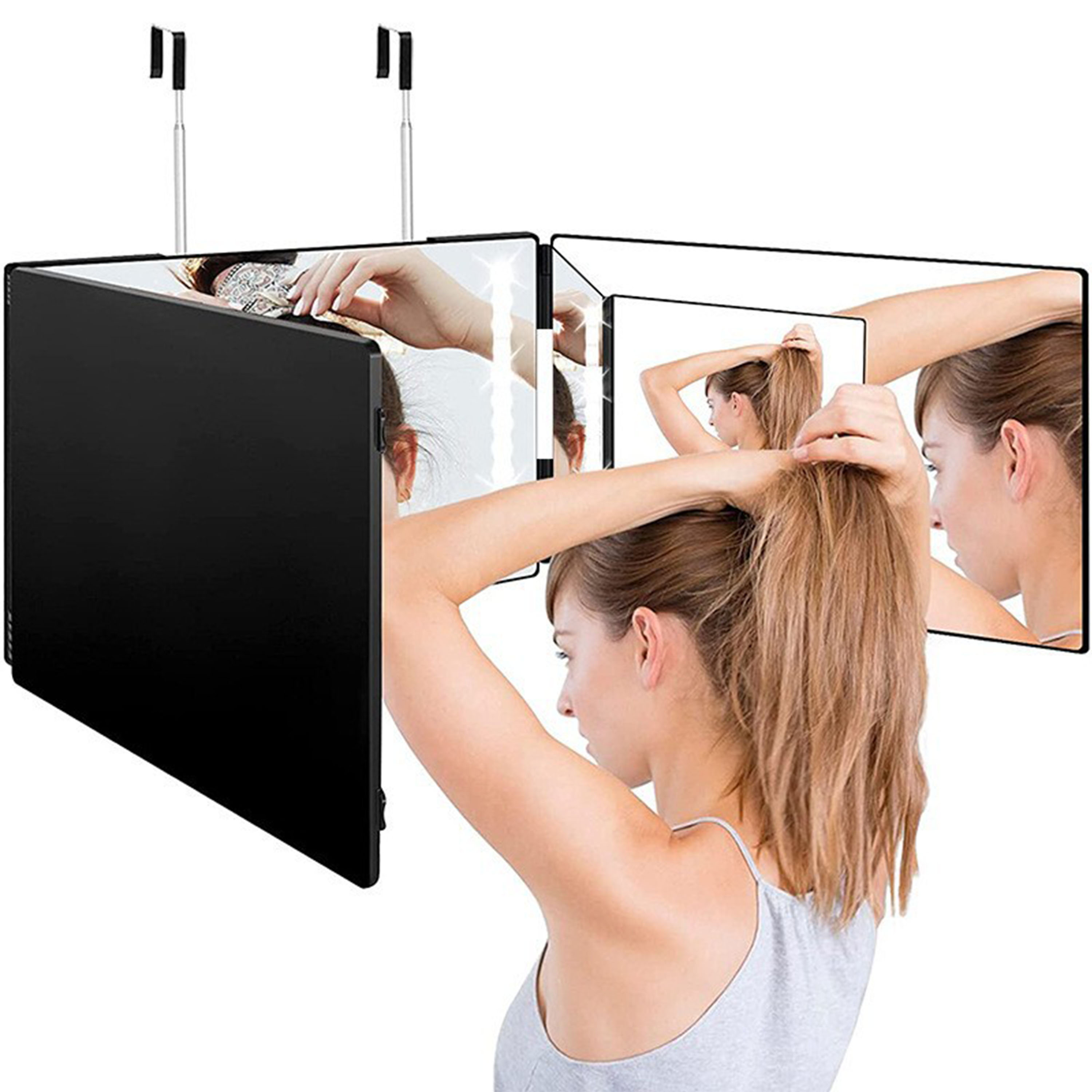 NEXPURE 3 Way Mirror,360 Mirror for Hair Cutting, 3 Color Light Makeup ...