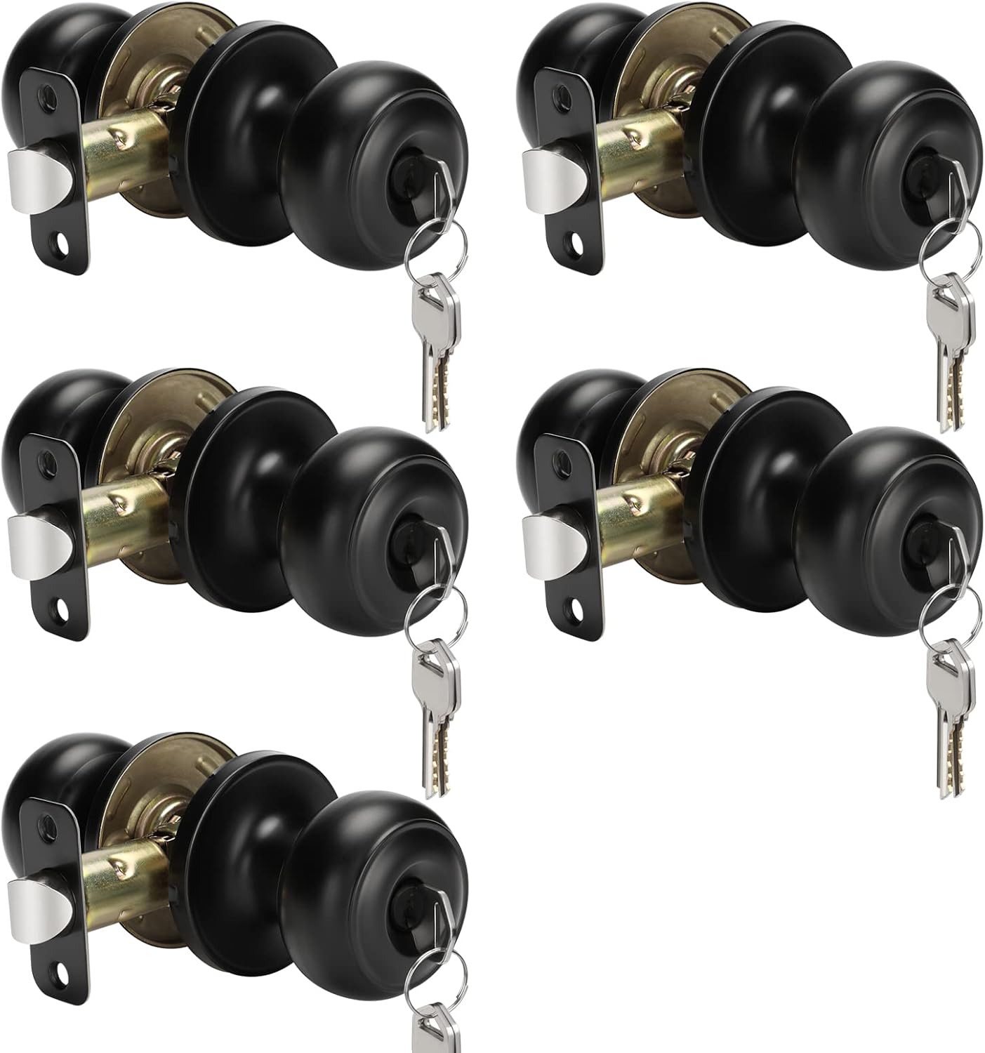 The 5 Packs Matte Black Door Knob with Lock and Key,Locking Door Knob ...