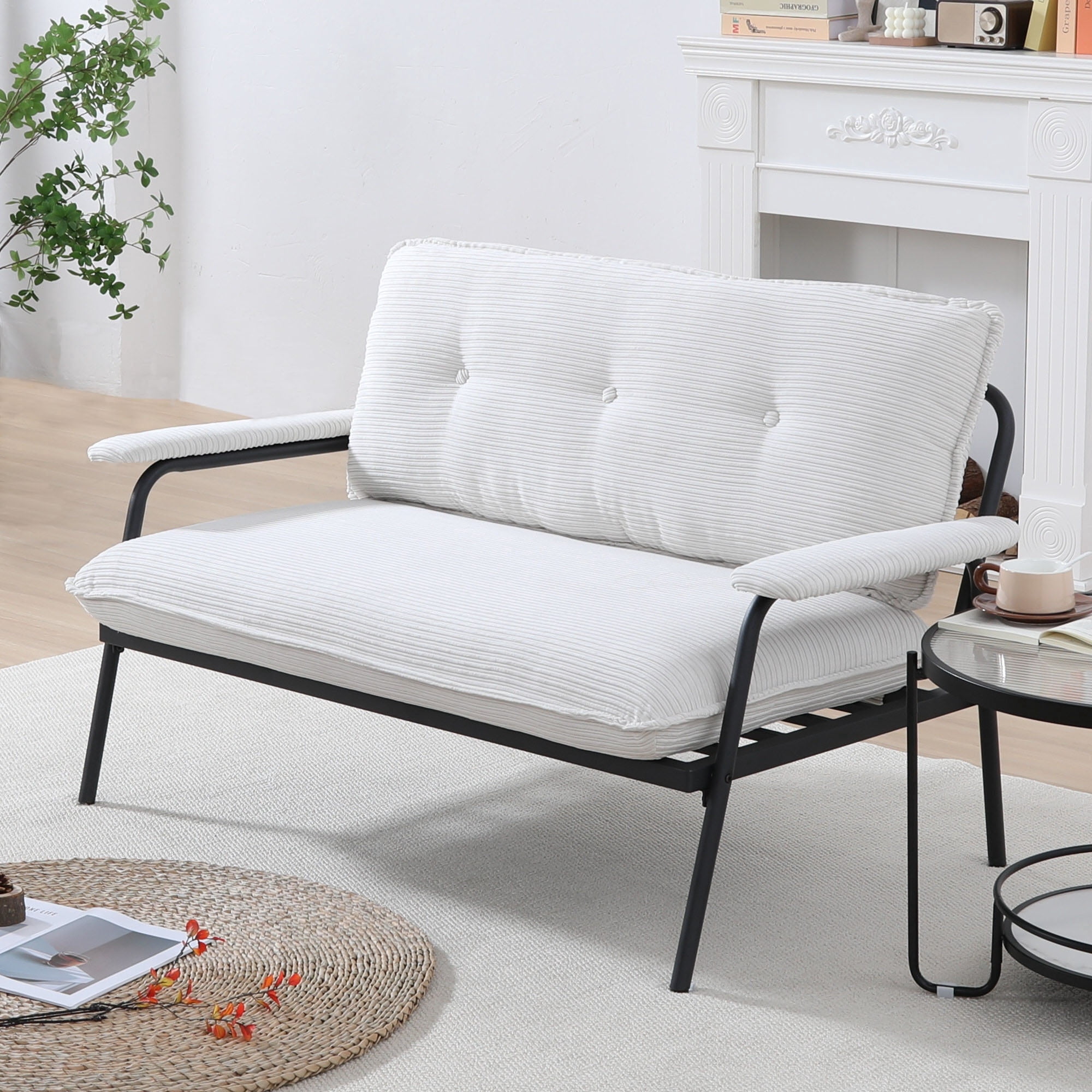 The 53-Inch Beige Sofa Offers a Spacious Layout in the Small Apartment ...