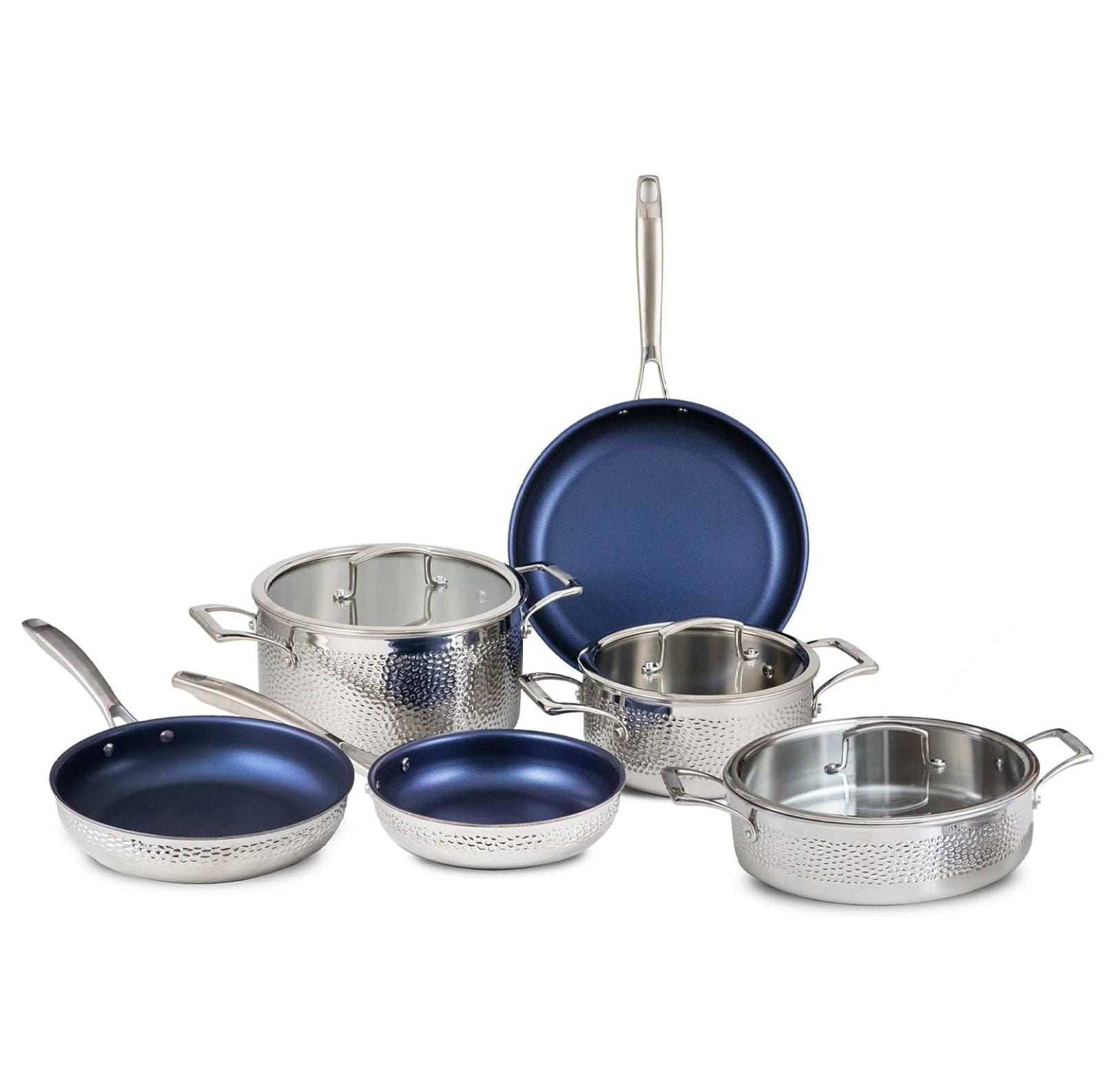 The 9-Piece Stainless Steel Cookware Set, Hammered Finish, Tri-Ply ...