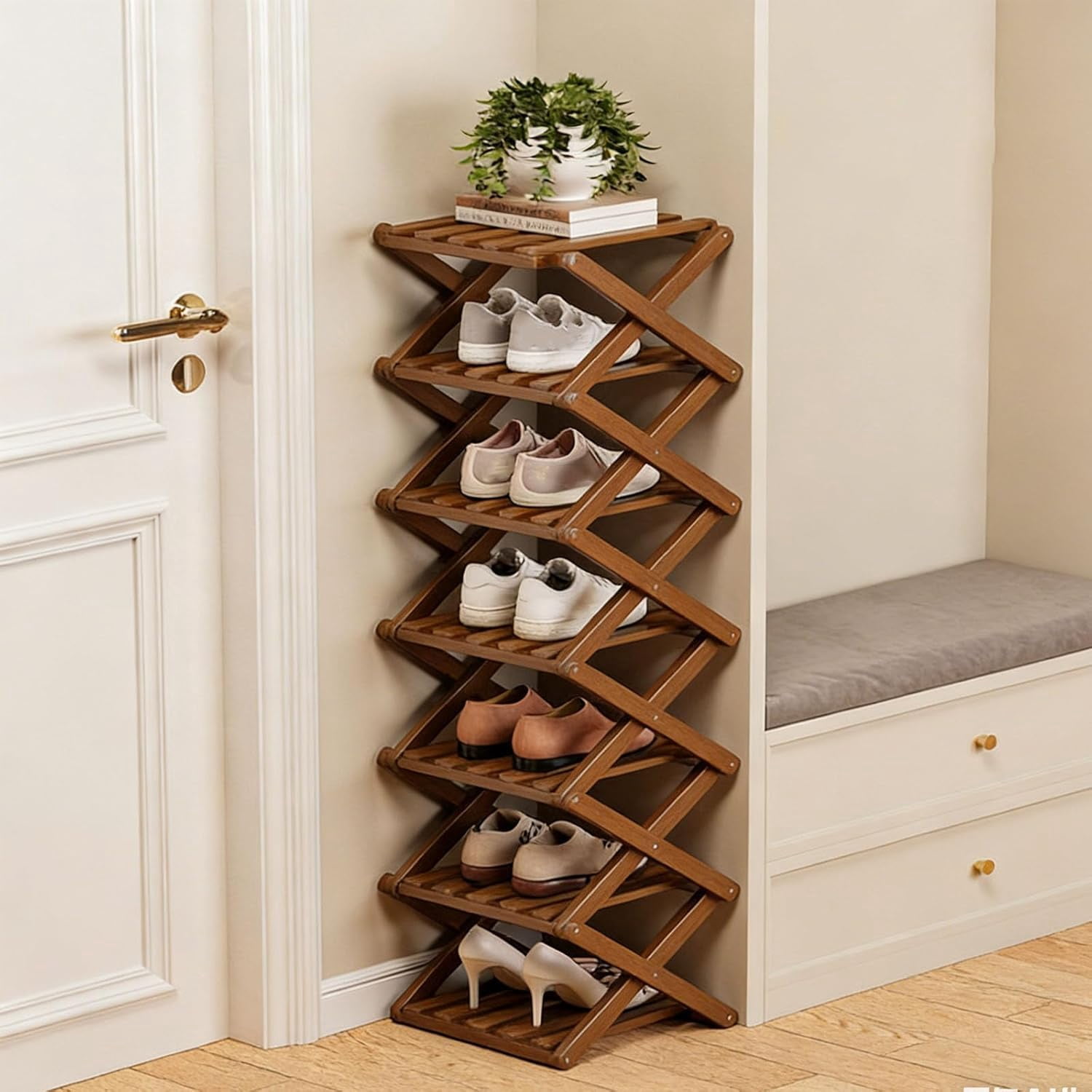The 9-Tier No-Assembly Bamboo Rack, Foldable Space-Saving Organizer for ...