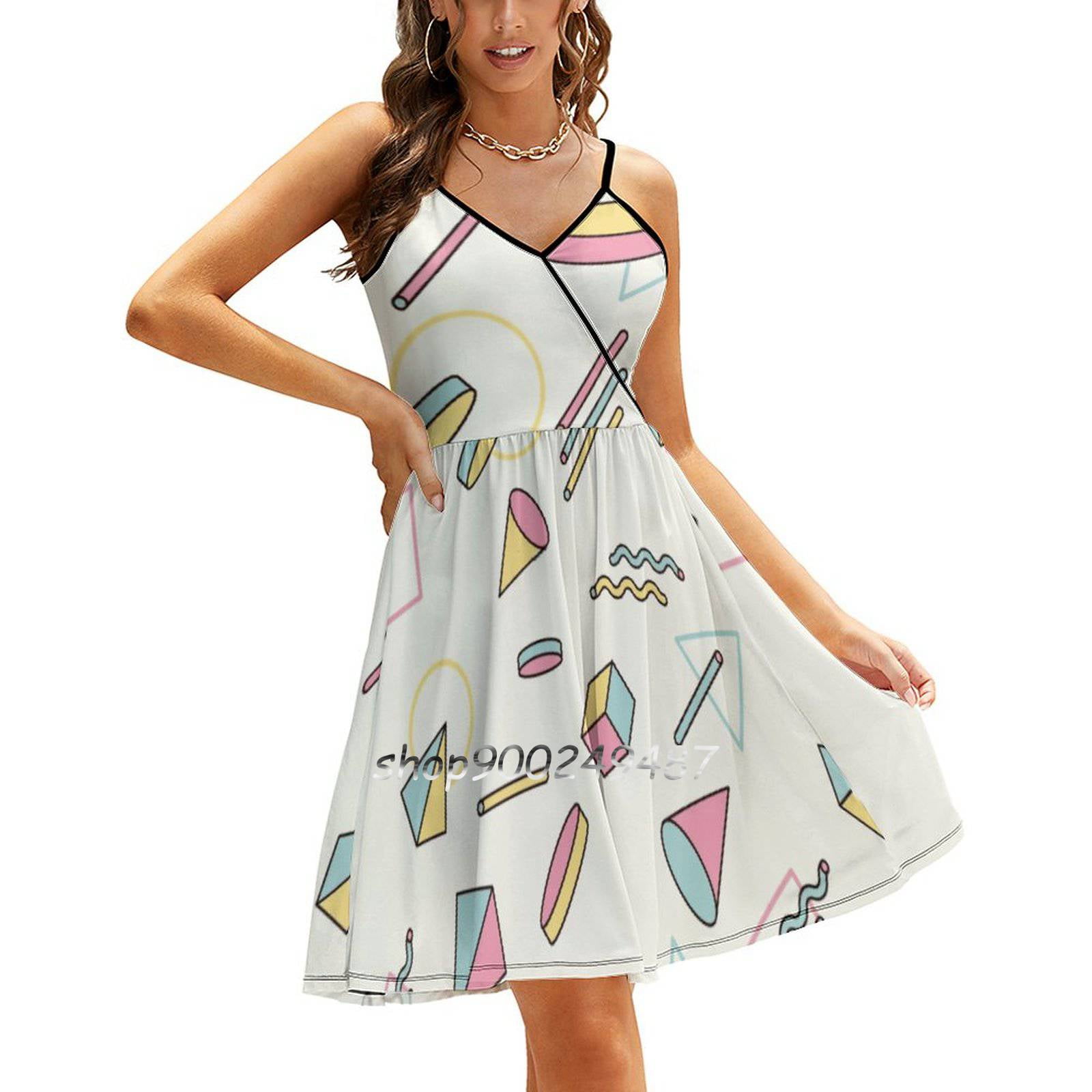 The 90'S ( Shapes ) Square Neck Dress Cute Loose Print Dresses Elegant Beach Party Dress Pattern ...
