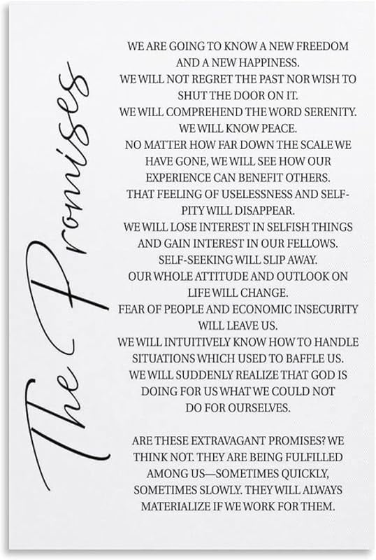 The AA Promises Addiction Recovery Wall Art Twelve Steps Posters Canvas ...