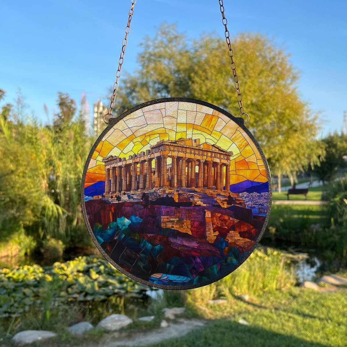 The Acropolis Mirrorball Glass Suncatcher, Greece Landmark Window Art ...