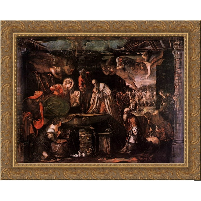 The Adoration of the Magi 24x20 Gold Ornate Wood Framed Canvas Art by ...