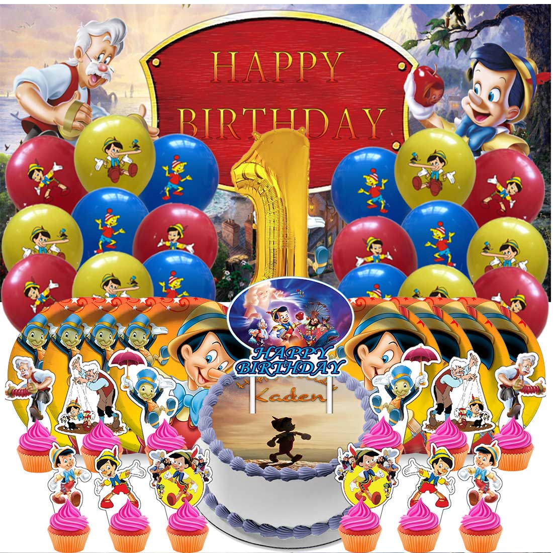 The Adventures of Pinocchio Balloons Party Supplies 1st Decor Tableware ...