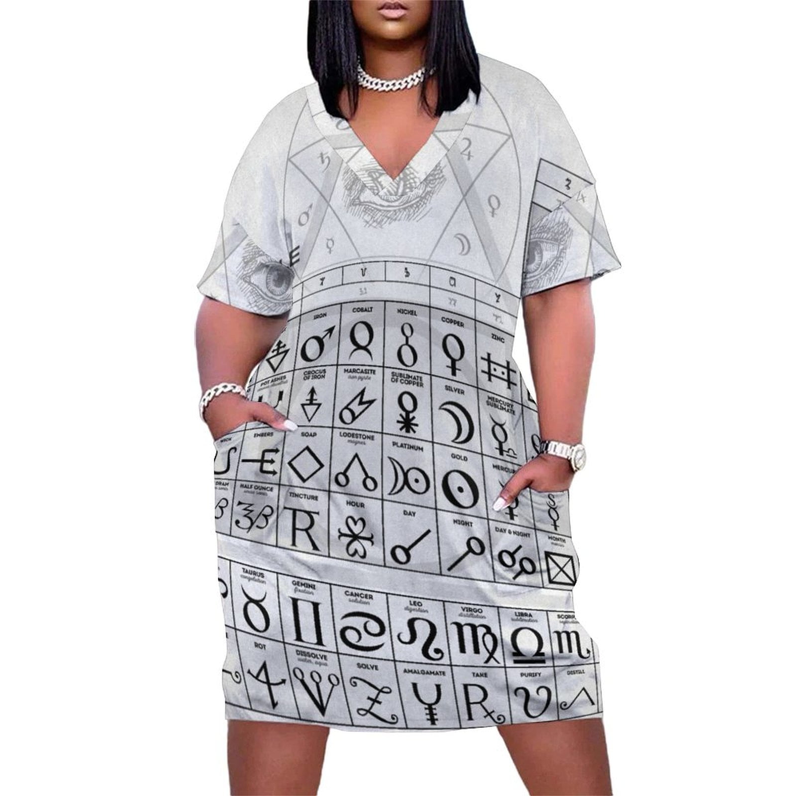 The Alchemical Table of Symbols Loose Pocket Dress evening dresses ladies summer dress womens ...